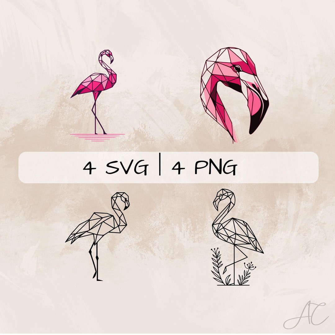 Geometric Flamingo SVG Bundle, Pink Flamingo PNG, Layered Flamingo ...