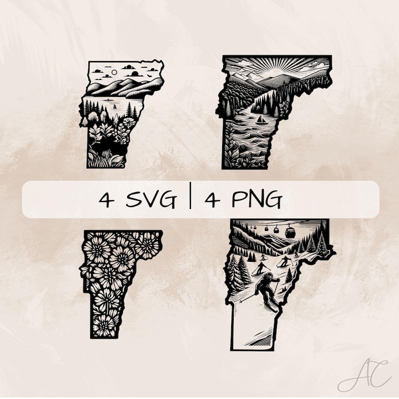 Vermont SVG Bundle, Vermont Map PNG , Vermont Outline Clipart, Hand ...