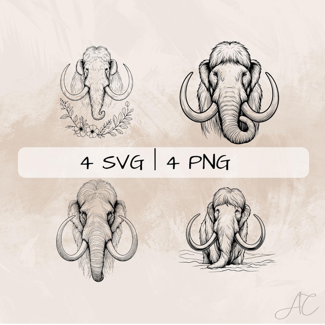 Mammoth SVG Bundle, Mammoth Face PNG ,mammoth Clipart, Hand Drawn ...