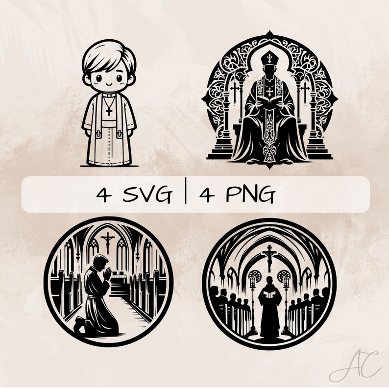 Priest SVG Bundle, Church PNG, Praying Clipart , Hand Drawn Priest ...