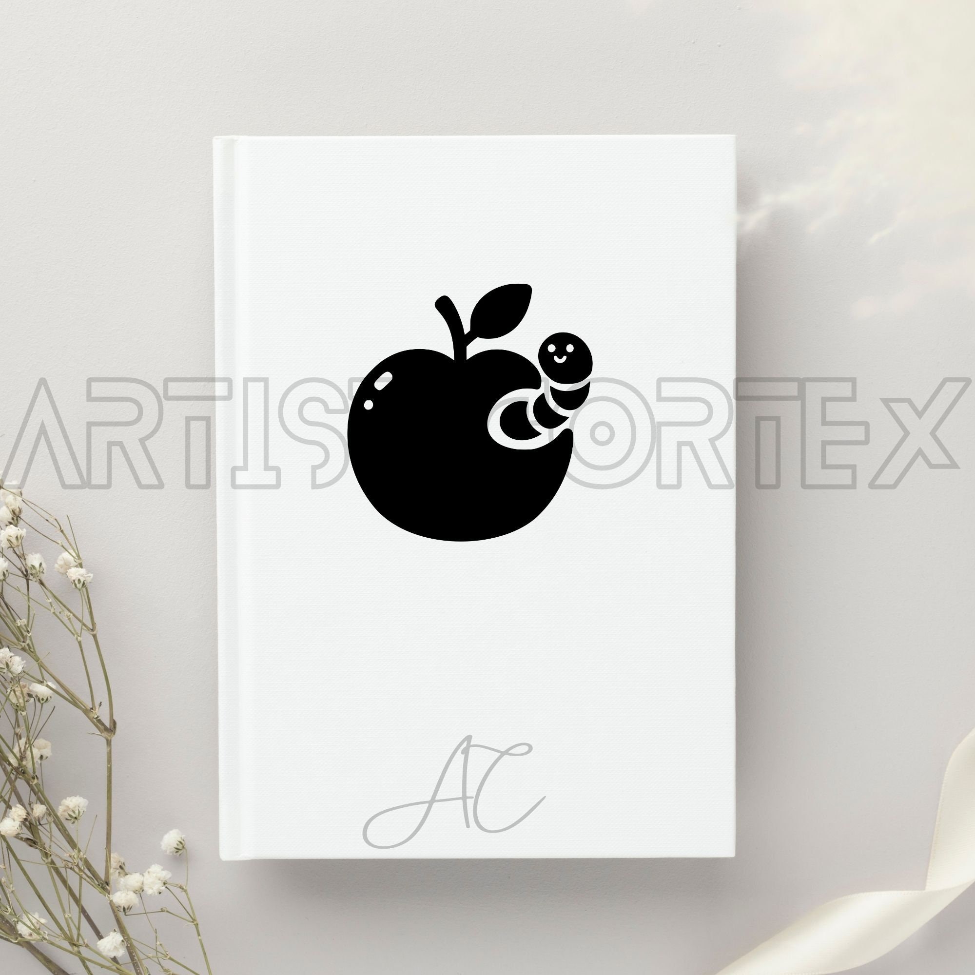 Apple SVG, Apple and Book PNG, Apple and Worm Clipart, Hand Drawn Apple ...