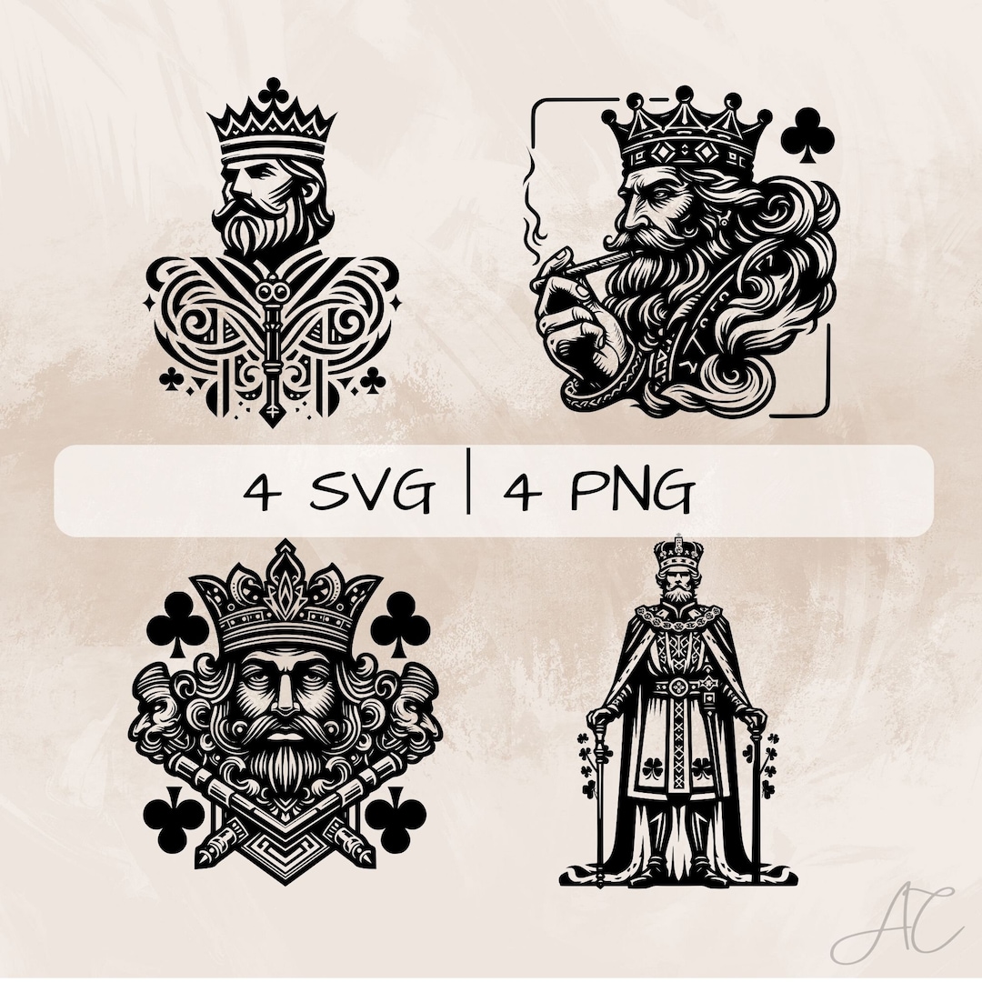 King of Clubs SVG Bundle, King PNG, Club King Clipart, Hand Drawn King ...