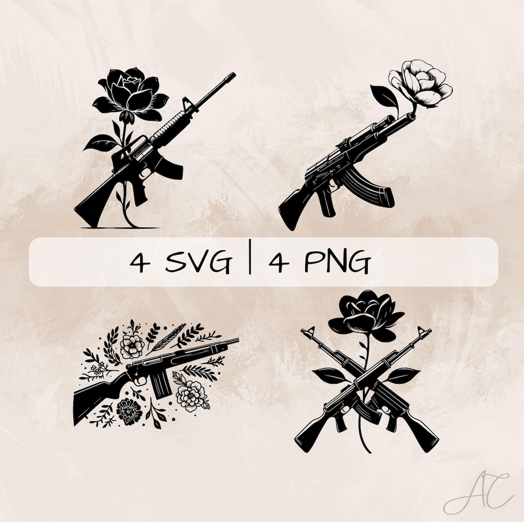 Rifle SVG Bundle, Floral Rifle PNG, Rifle and Flower Clipart, Hand ...