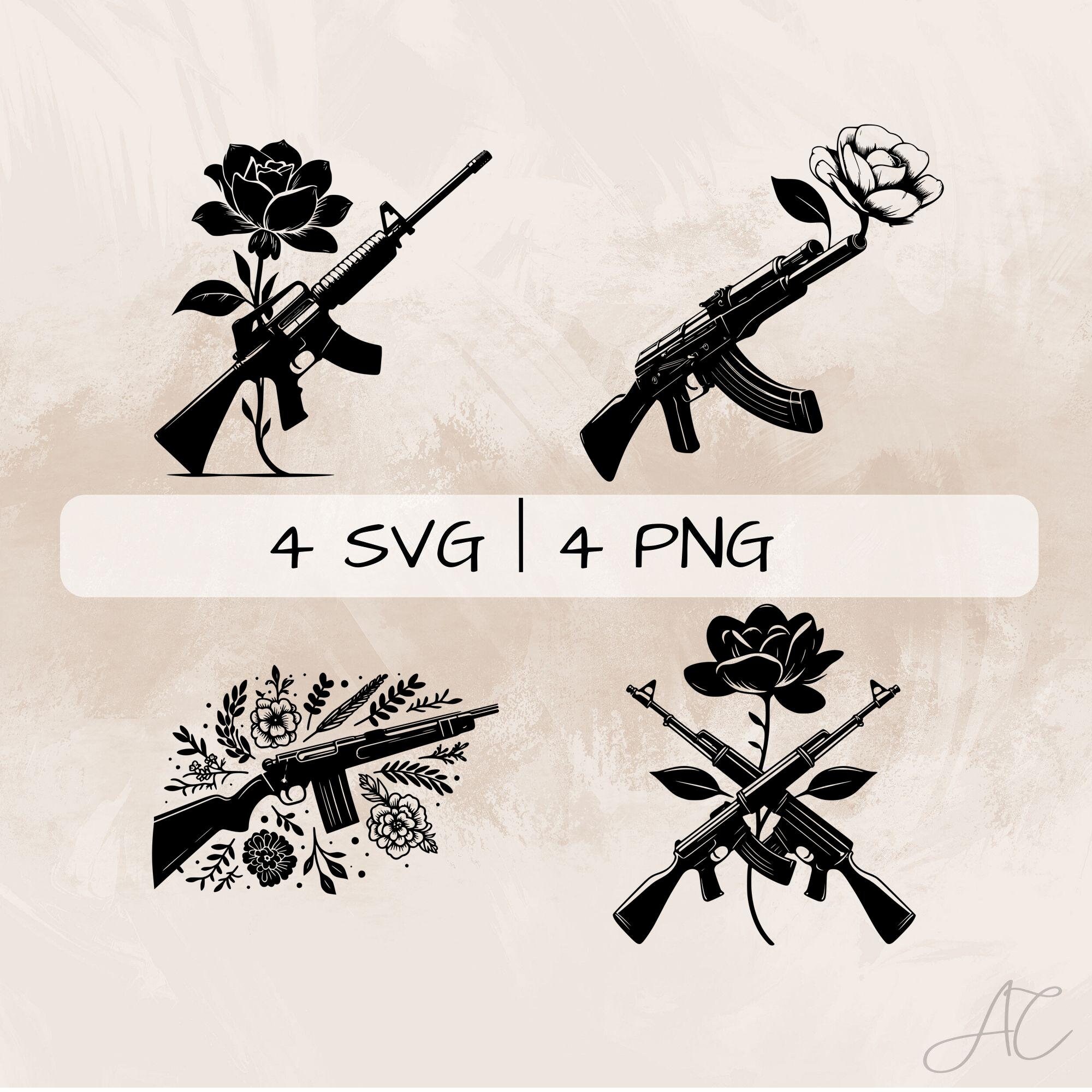 Rifle SVG Bundle, Floral Rifle PNG, Rifle and Flower Clipart, Hand ...