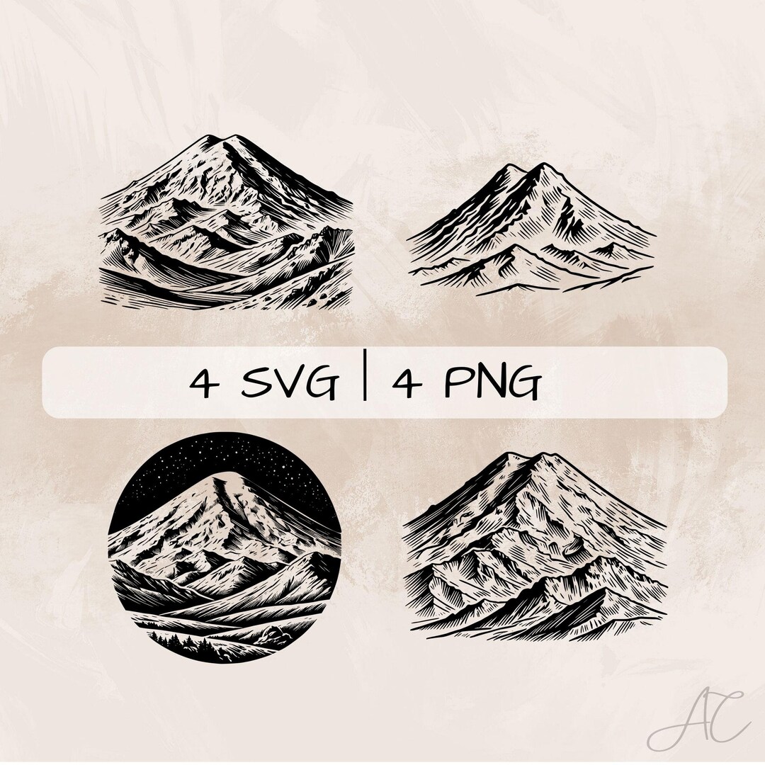 Mount Elbrus SVG Bundle, Elbrus PNG , Mountain Clipart, Hand Drawn ...