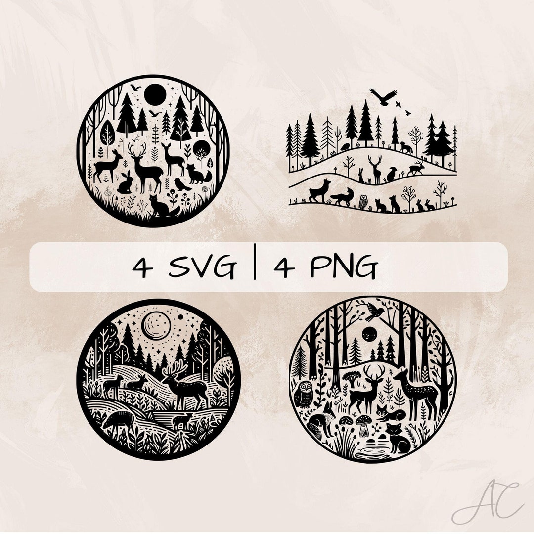 Forest SVG Bundle, Forest Animals PNG, Forest Scene Clipart, Hand Drawn ...