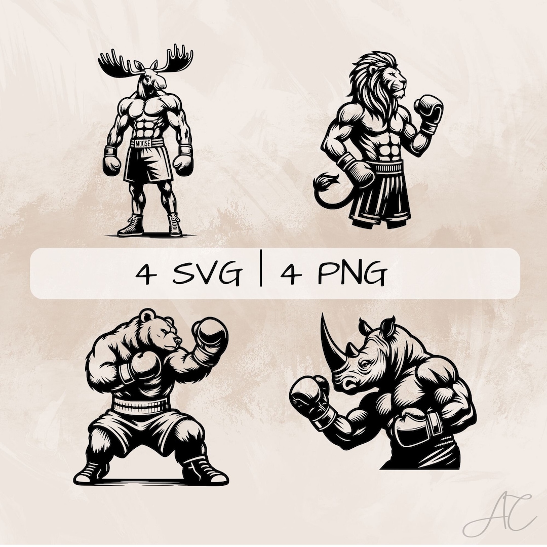 Boxing Animals SVG Bundle, Boxing PNG, Strong Animals Clipart, Hand ...