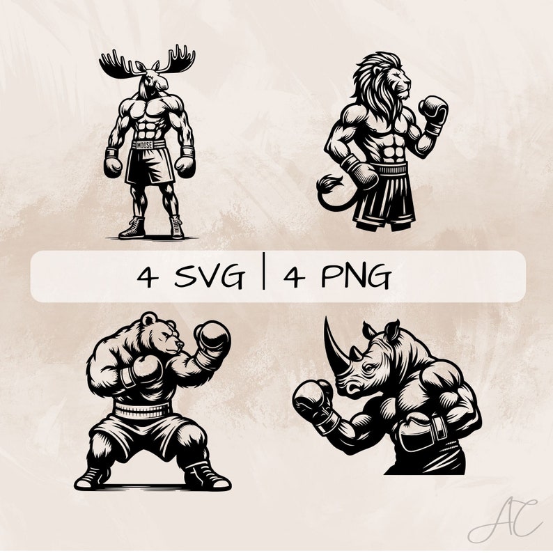 Boxing Animals SVG Bundle, Boxing PNG, Strong Animals Clipart, Hand ...