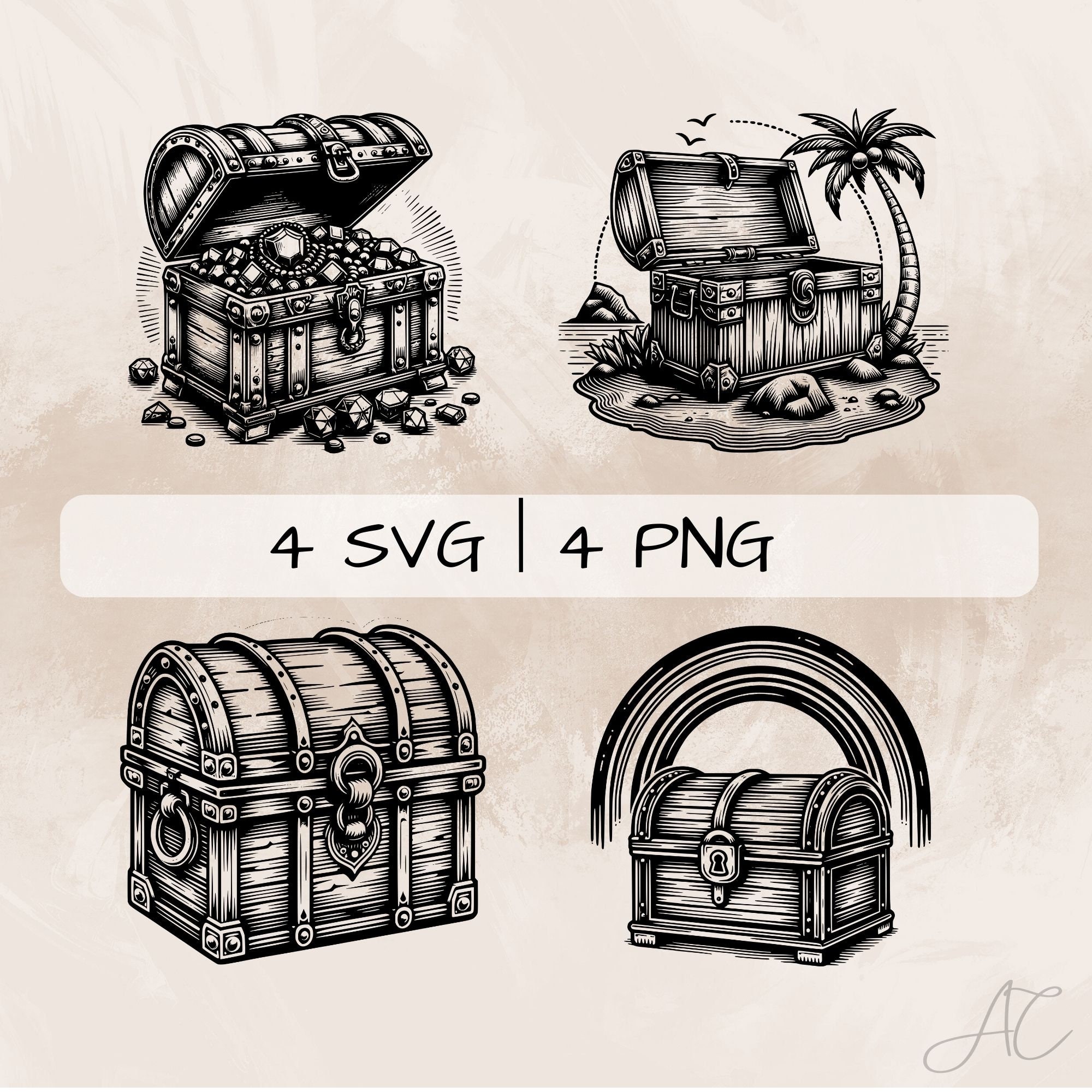 Treasure Chest SVG Bundle, Treasure PNG, Treasure Box Clipart, Hand ...