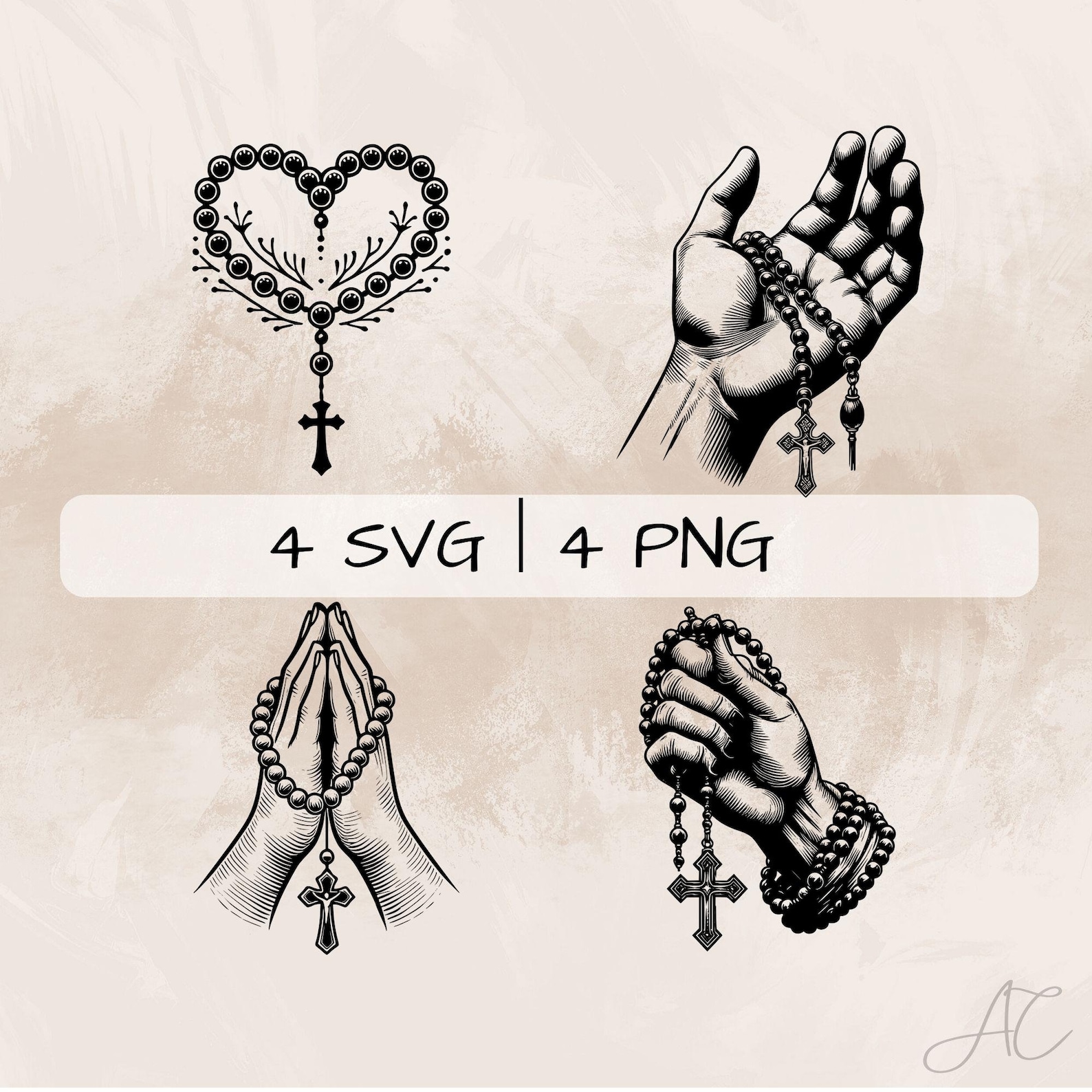 Rosary SVG Bundle, Floral Rosary PNG, Rosary in Hands Clipart, Hand ...