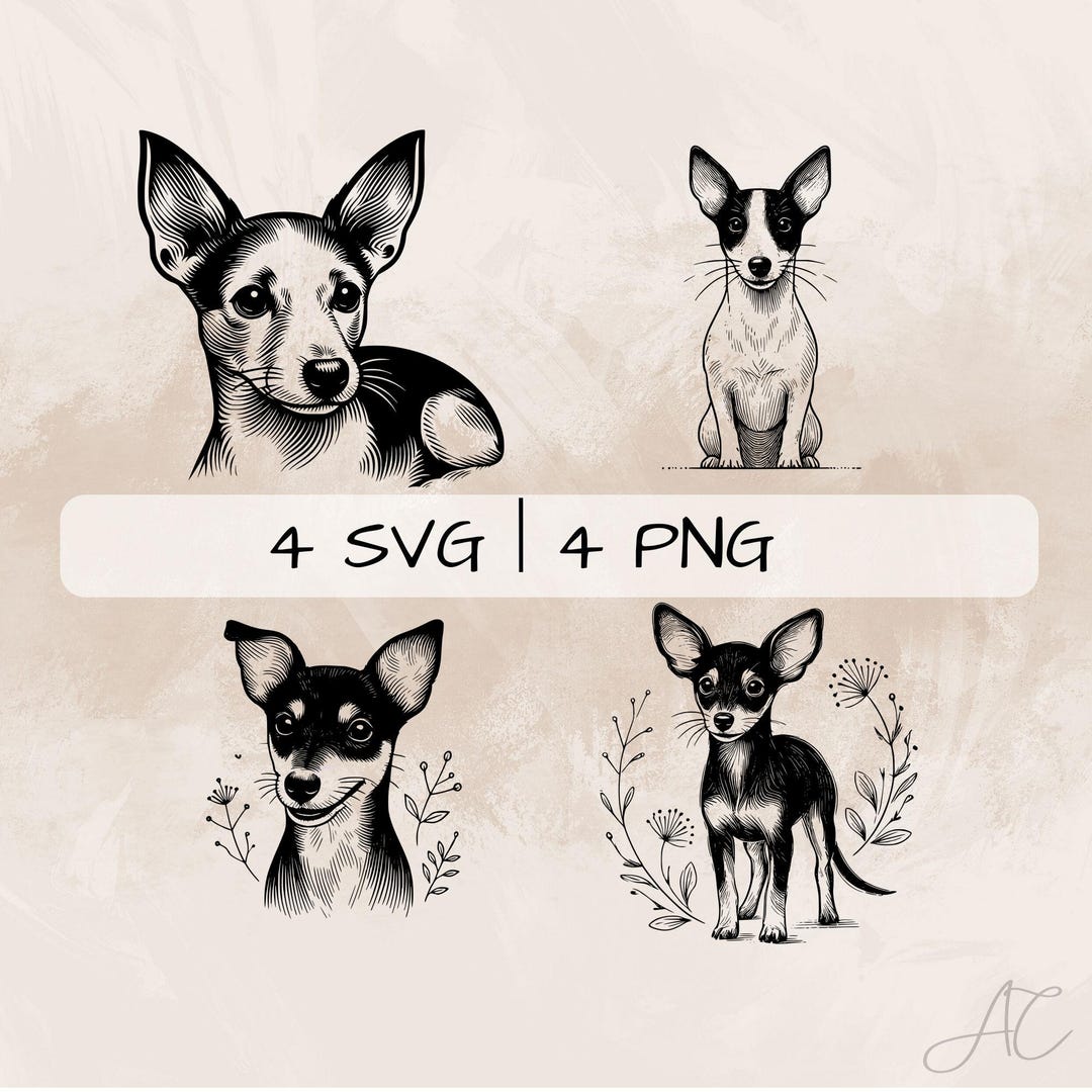 Rat Terrier SVG Bundle, Terrier PNG, Floral Rat Terrier Clipart, Hand ...