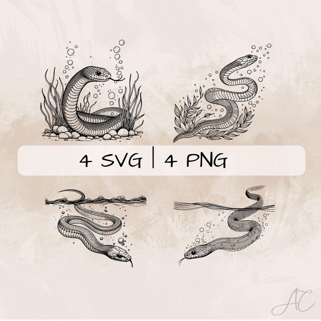 Sea Snake SVG Bundle, Snake PNG ,sea Snake Clipart, Hand Drawn Sea ...