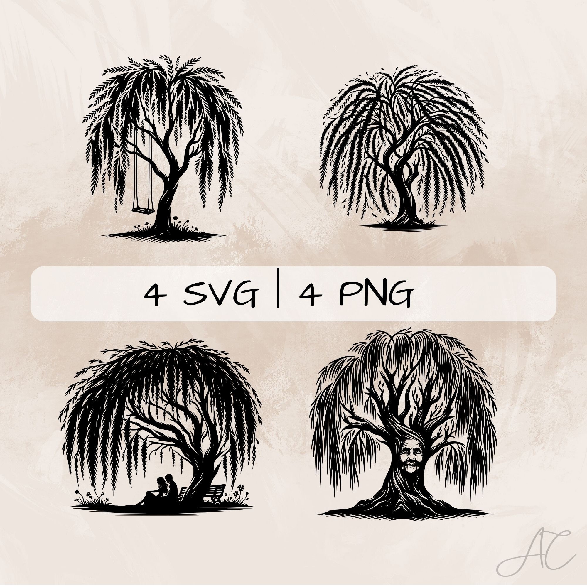 Willow Tree SVG Bundle, Willow Tree and Swing PNG, Willow Tree and ...