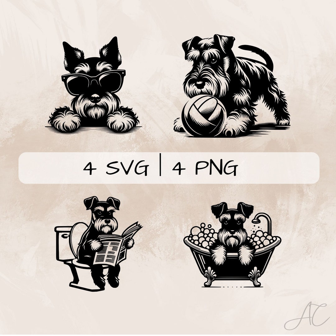 Schnauzer SVG Bundle, Schnauzer in the Bathroom PNG, Cute Peeking ...