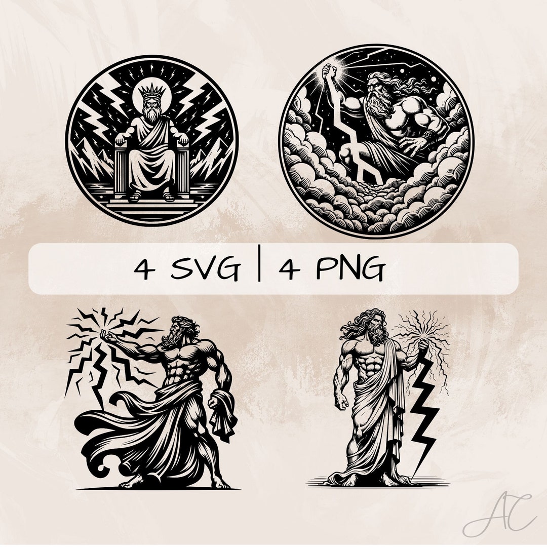 Zeus SVG Bundle, God of Lightning PNG, Mythology Clipart, Hand Drawn ...