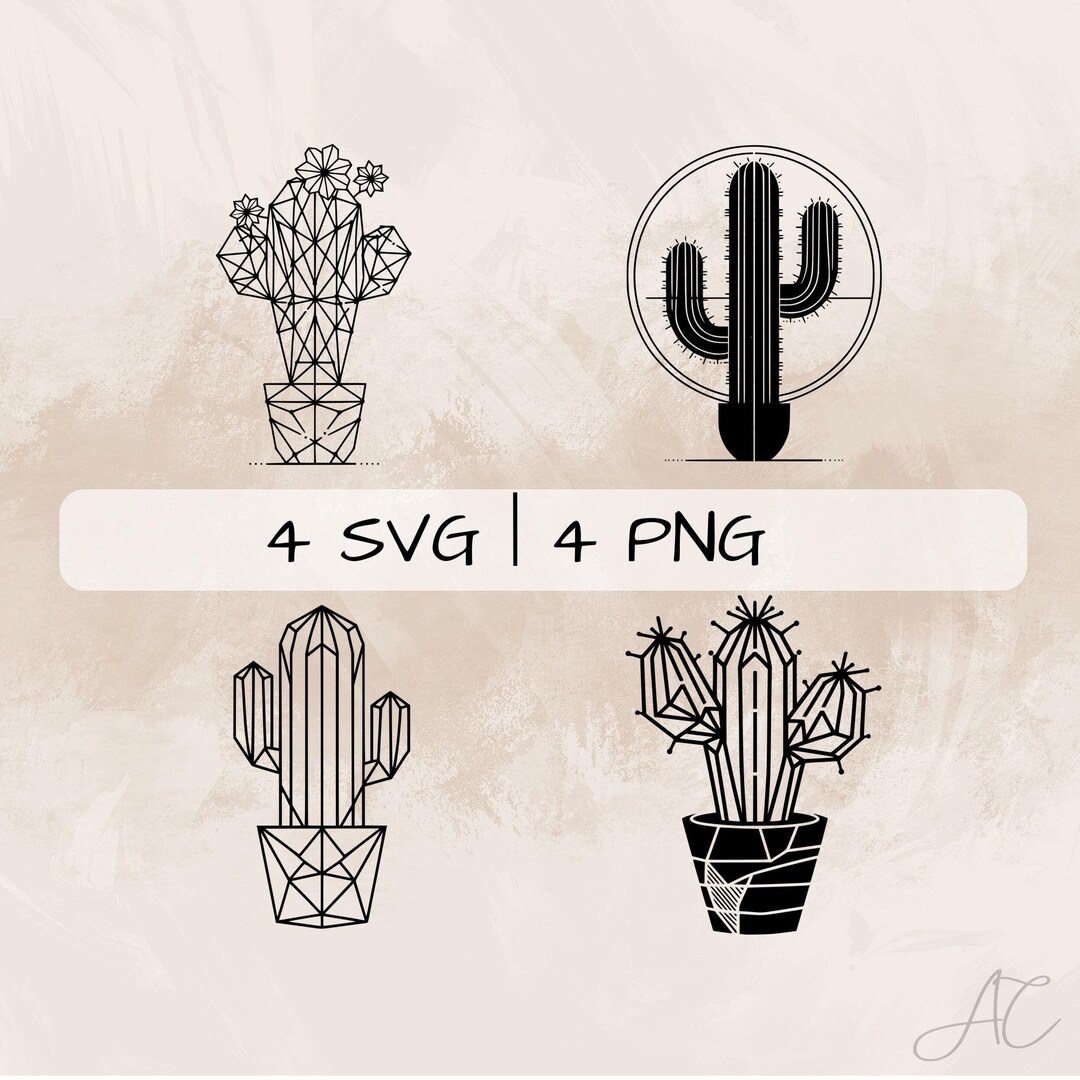 Geometric Cactus SVG Bundle, Cactus PNG, Cactus and Flower Clipart ...