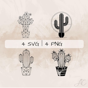 Geometric Cactus SVG Bundle, Cactus PNG, Cactus and Flower Clipart ...