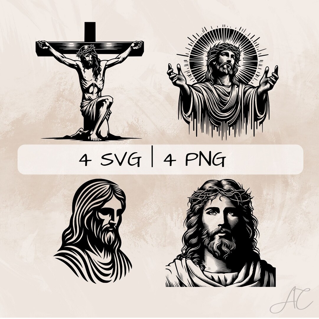 Jesus SVG Bundle, Jesus on Cross PNG, Jesus Face Clipart, Hand Drawn ...