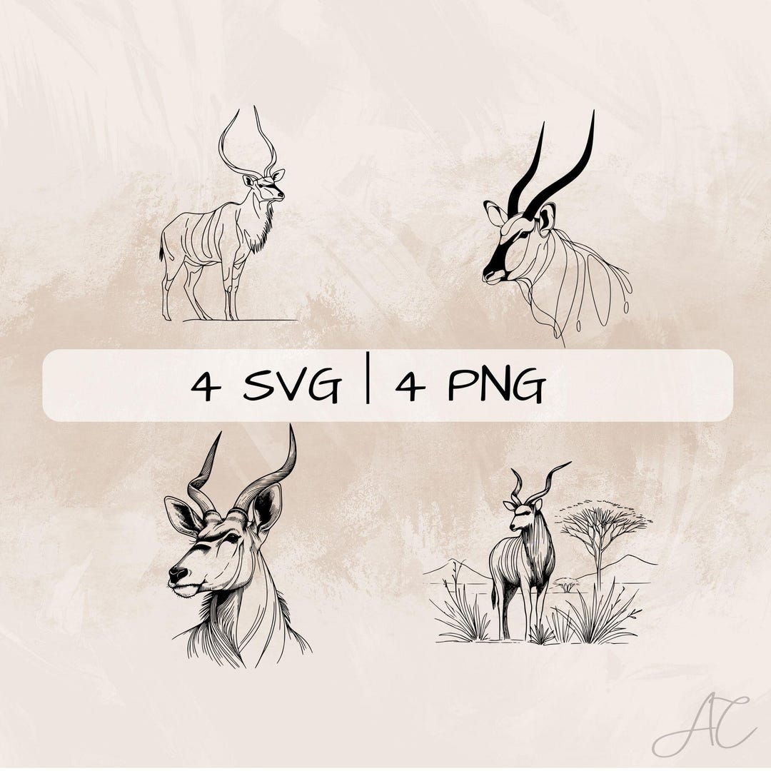 Delicate Eland SVG Bundle, Eland Ine Art PNG, Eland Face Clipart, Hand ...