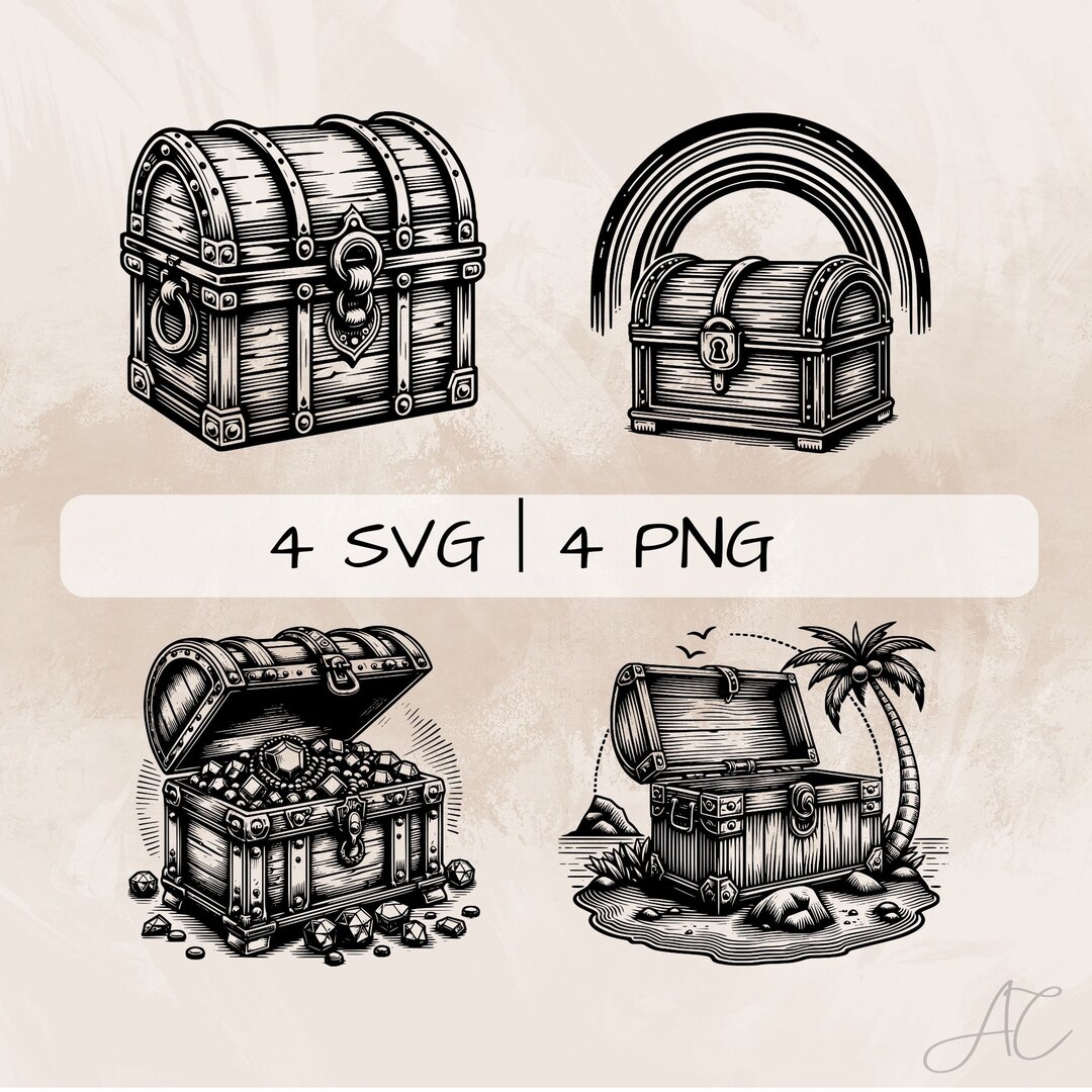 Treasure Chest SVG Bundle, Treasure PNG, Treasure Box Clipart, Hand ...