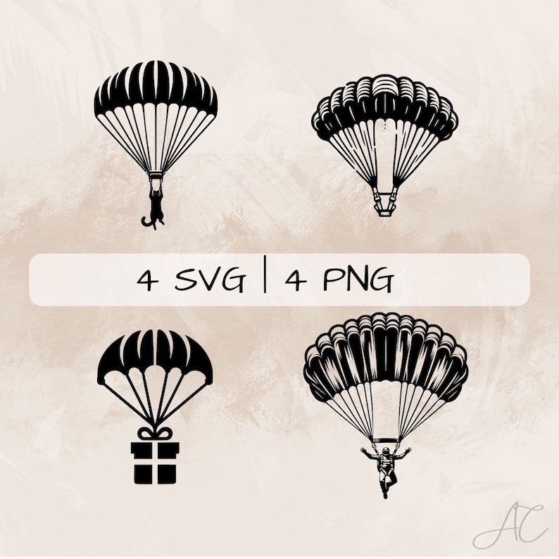 Parachute SVG Bundle, Skydiving PNG, Cat With Parachute Clipart, Hand ...