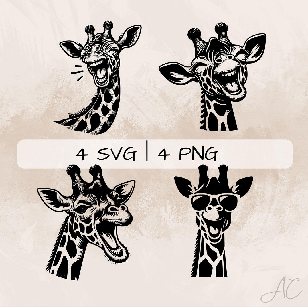 Giraffe SVG Bundle, Laughing Giraffe PNG ,smiling Giraffe Clipart, Hand ...