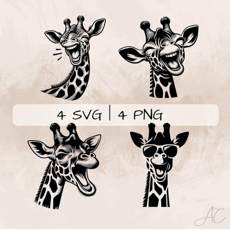 Giraffe SVG Bundle, Laughing Giraffe PNG ,smiling Giraffe Clipart, Hand ...
