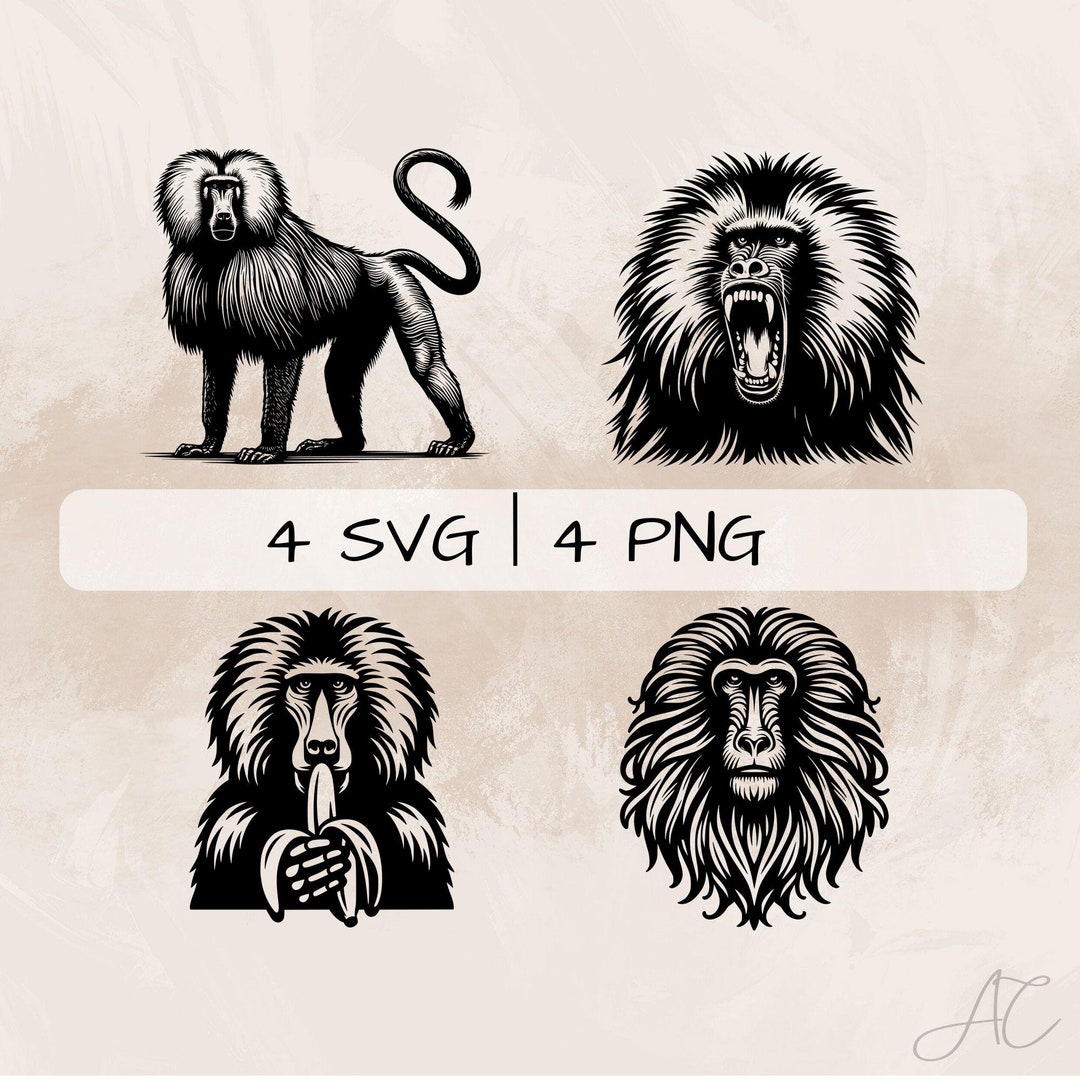 Baboon SVG Bundle, Baboon Growl PNG ,baboon and Banana Clipart, Hand ...