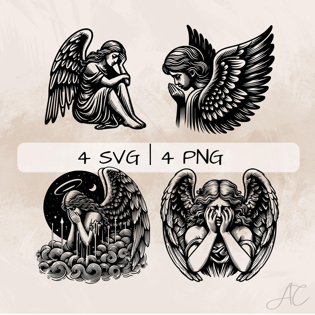 Angel SVG Bundle, Crying Angel PNG ,angel Tears Clipart, Hand Drawn ...
