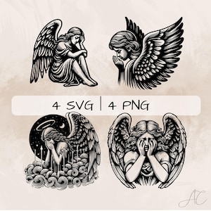 Angel SVG Bundle, Crying Angel PNG ,angel Tears Clipart, Hand Drawn ...