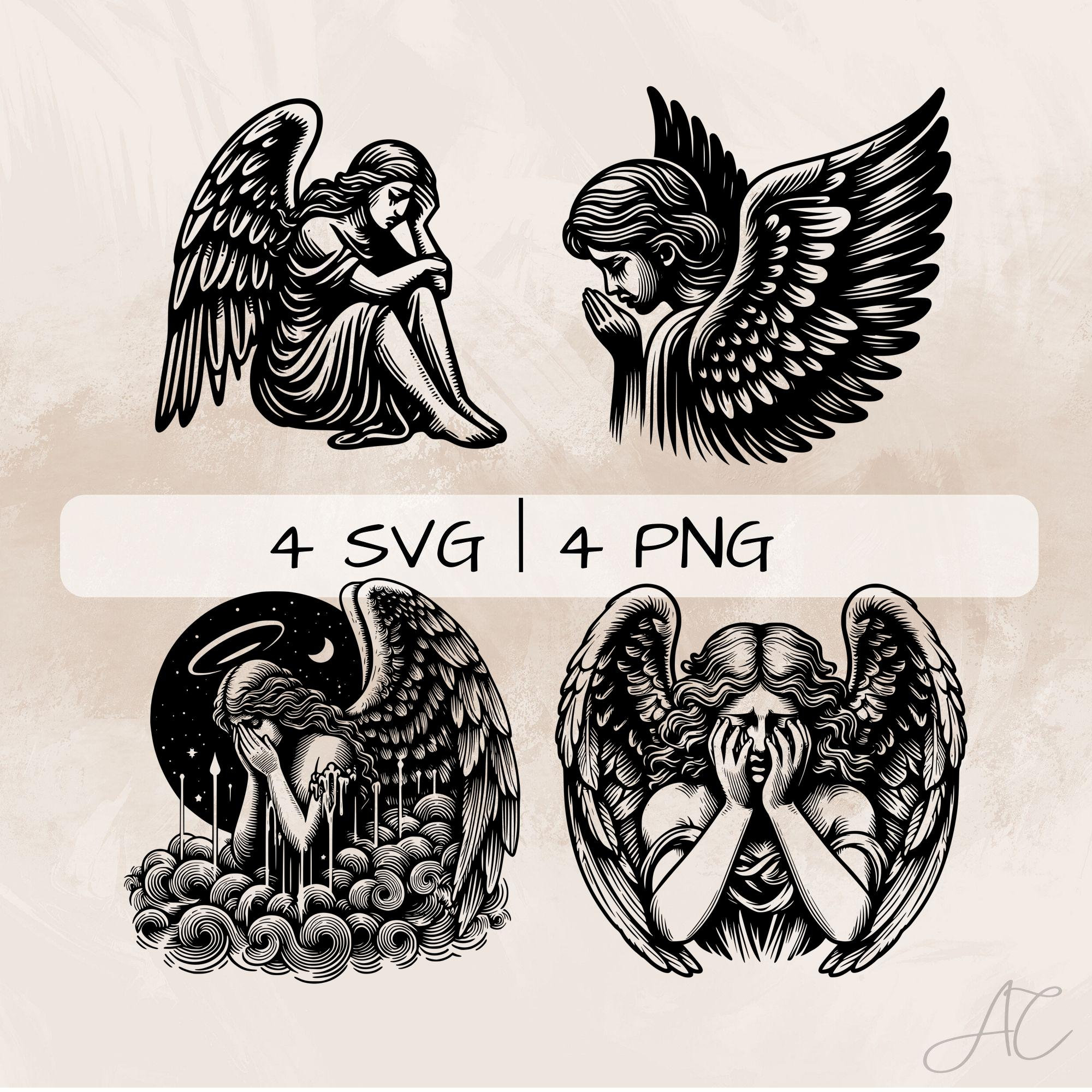 Angel SVG Bundle, Crying Angel PNG ,angel Tears Clipart, Hand Drawn ...