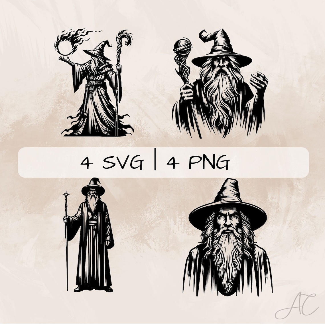 Wizard SVG Bundle, Magician PNG, Sorcerer Clipart, Hand Drawn Wizard ...