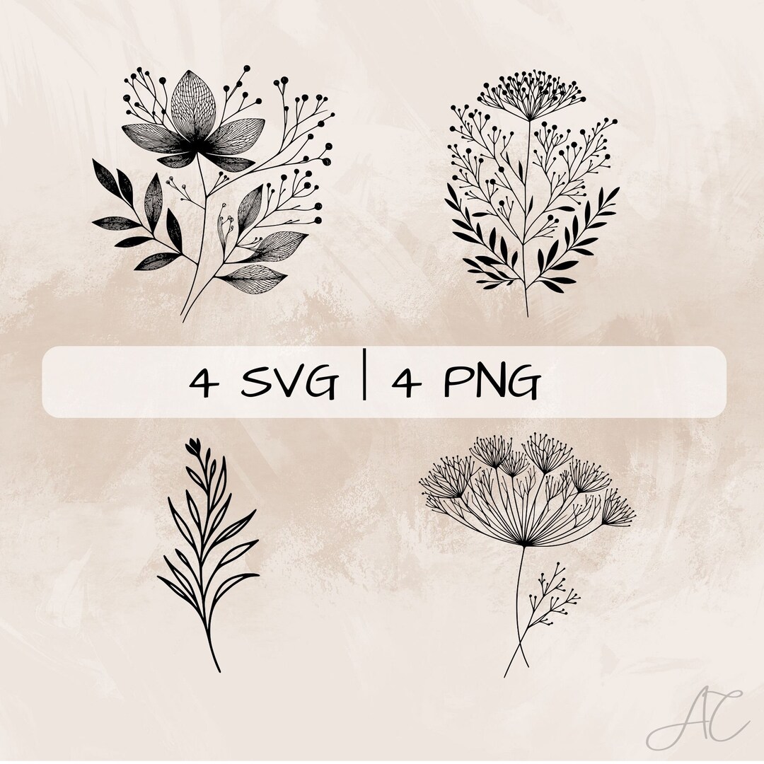 Wildflower SVG Bundle, Wild Flowers PNG, Wildflower Clipart, Hand Drawn ...