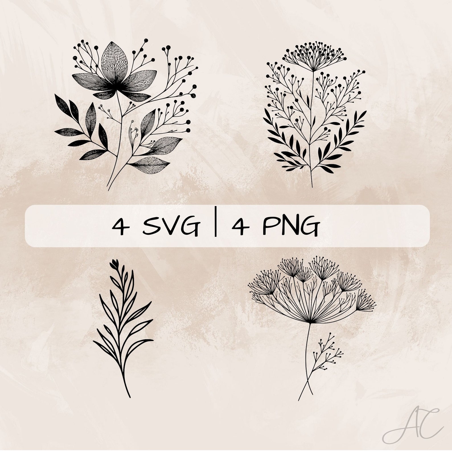 Wildflower SVG Bundle, Wild Flowers PNG, Wildflower Clipart, Hand Drawn ...