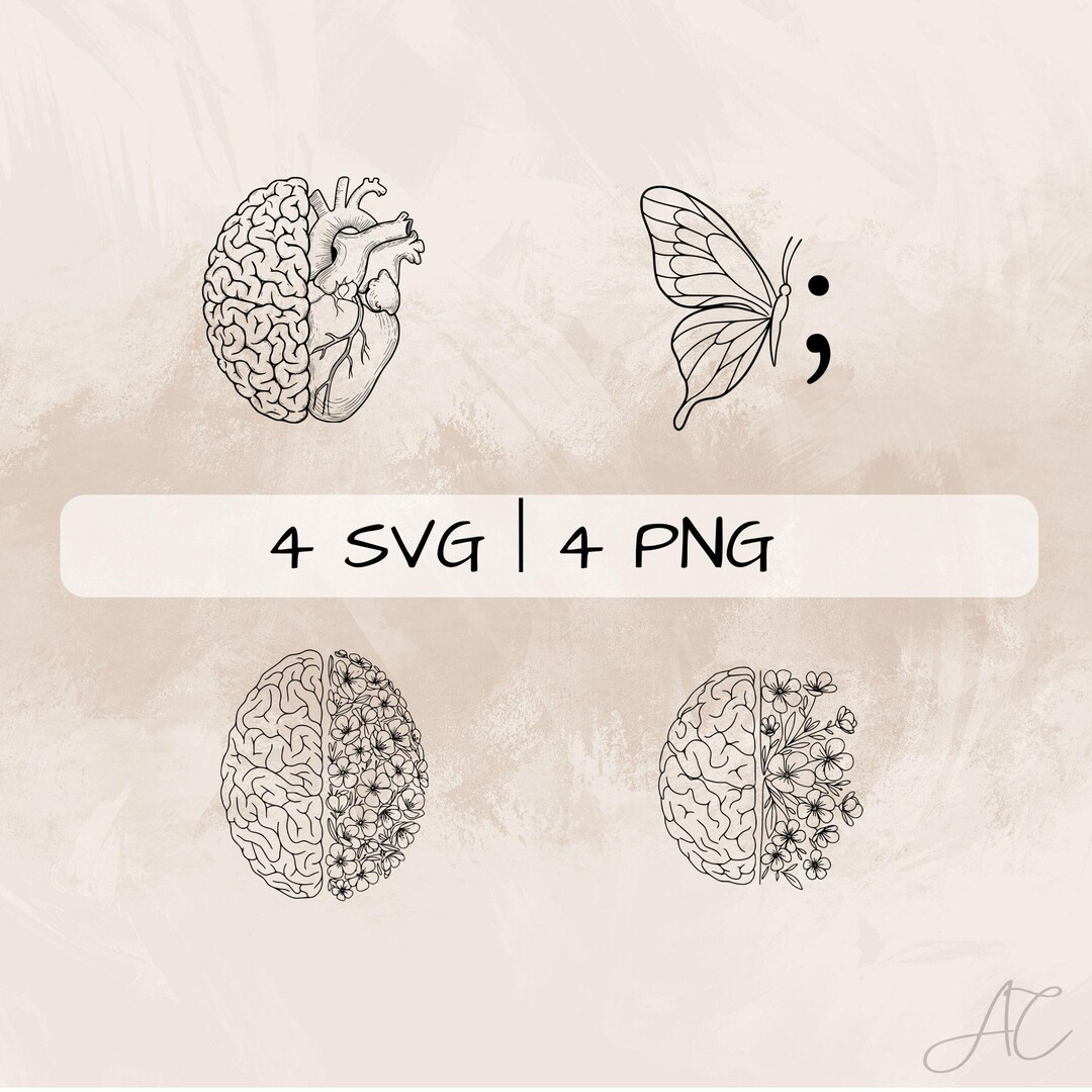 Therapist SVG Bundle, Brain PNG , Mental Health Clipart, Hand Drawn ...