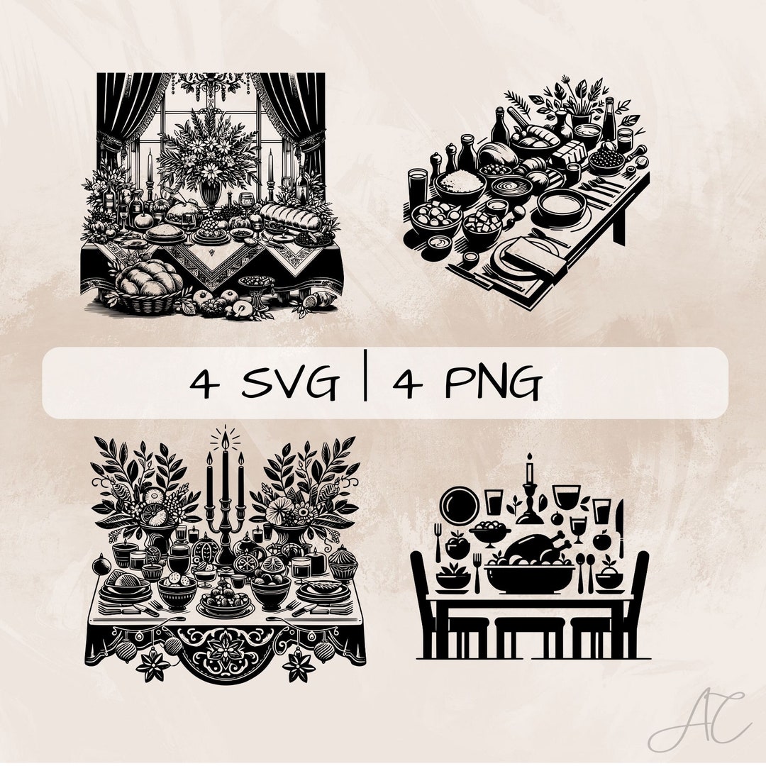 Feast SVG Bundle, Supper PNG, Food Clipart, Hand Drawn Feast Pictures ...