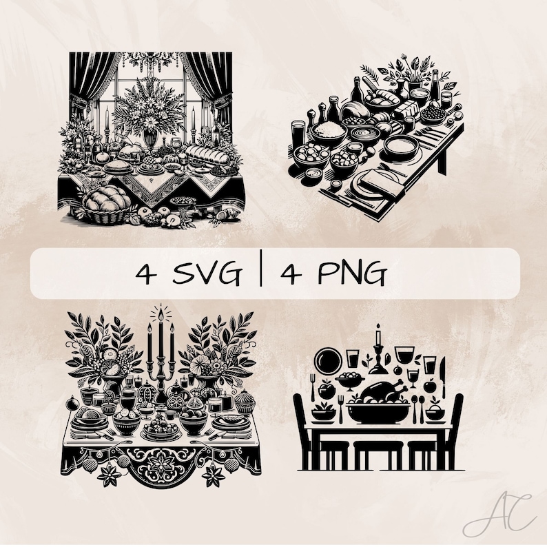 Feast SVG Bundle, Supper PNG, Food Clipart, Hand Drawn Feast Pictures ...