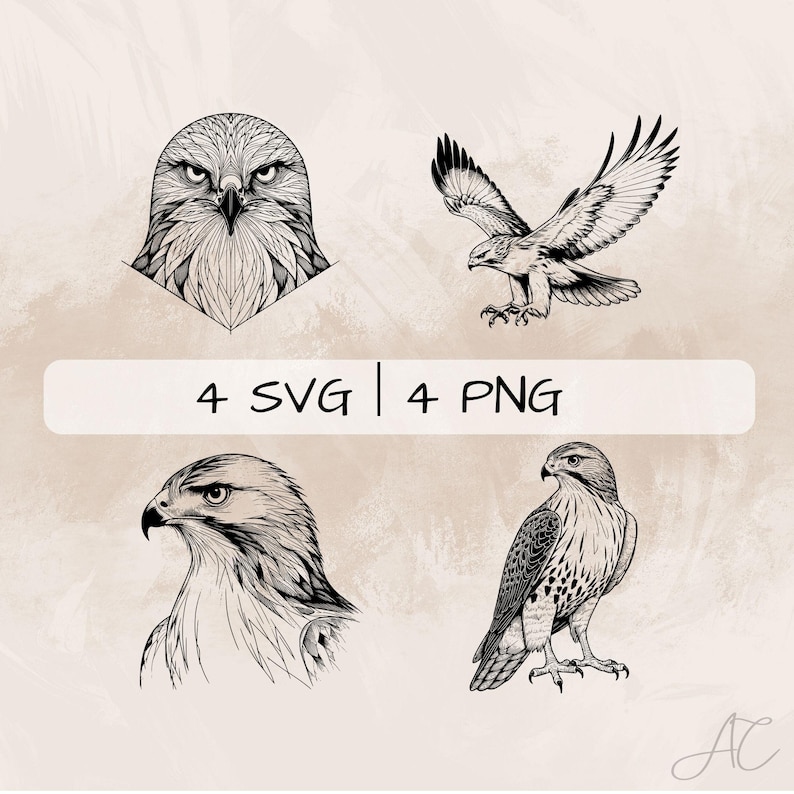 Hawk SVG Bundle, Hawk PNG , Raptor Clipart, Hand Drawn Hawk Pictures ...