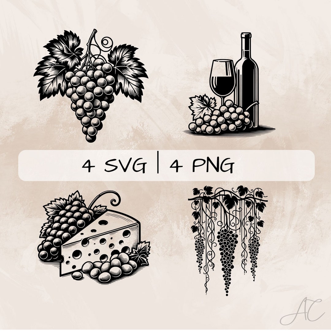Grapes SVG Bundle, Grapes and Wine PNG, Grapes and Cheese Clipart, Hand ...