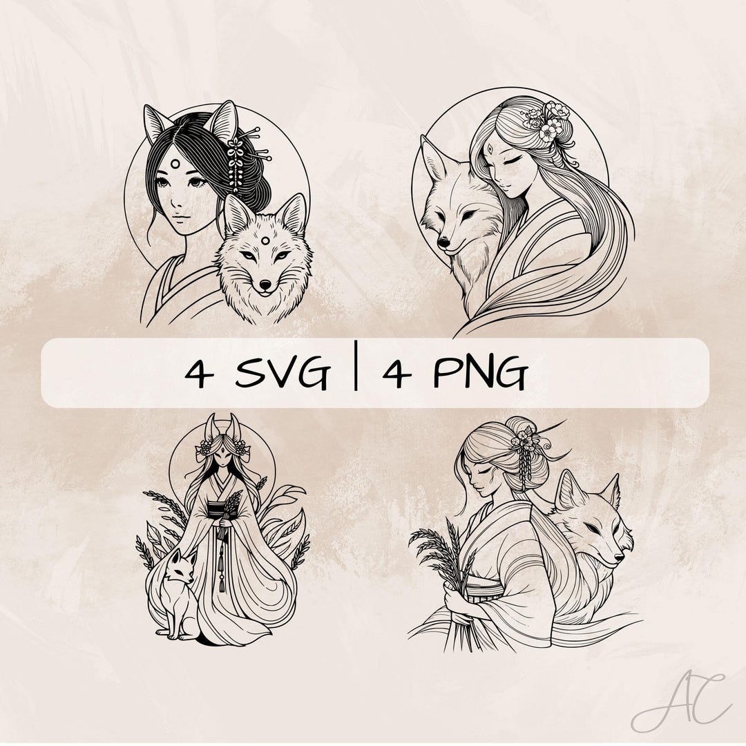 Inari Okami SVG Bundle, Inari Okami Line Art PNG, Japanese Mythology ...