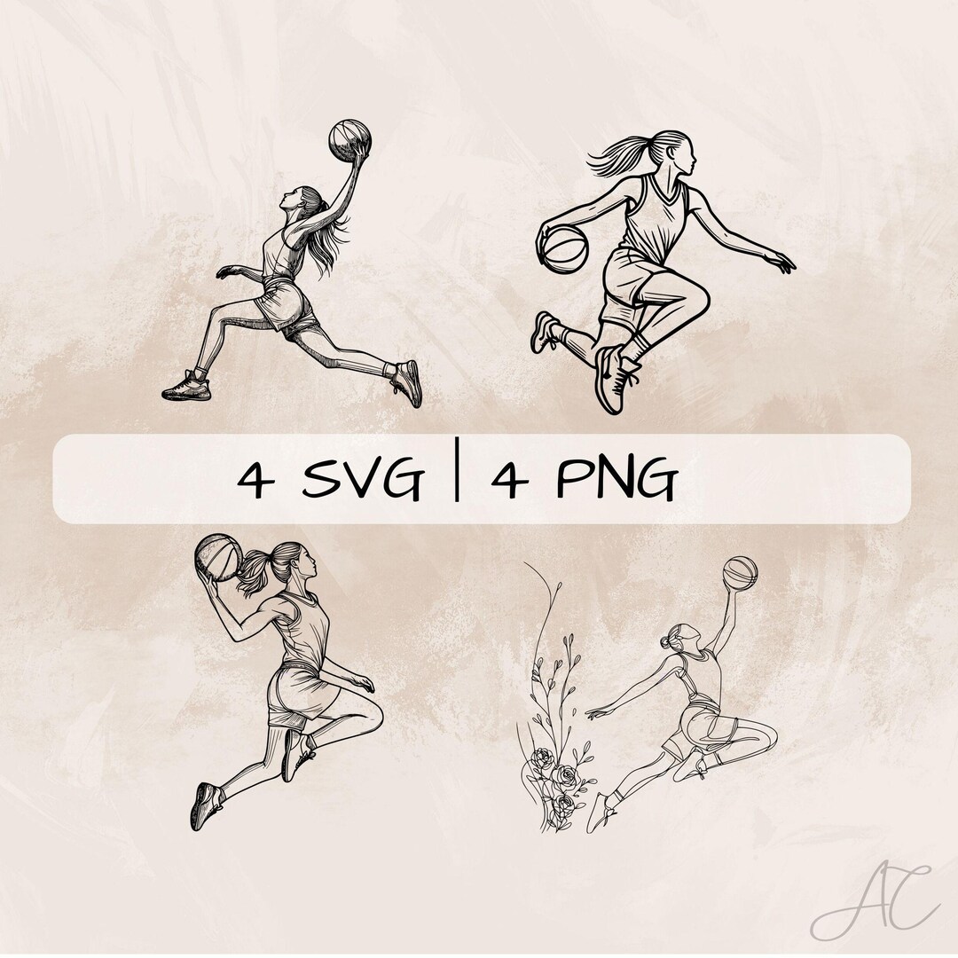 Delicate Basketball SVG Bundle, Woman Basketball Line Att PNG ...