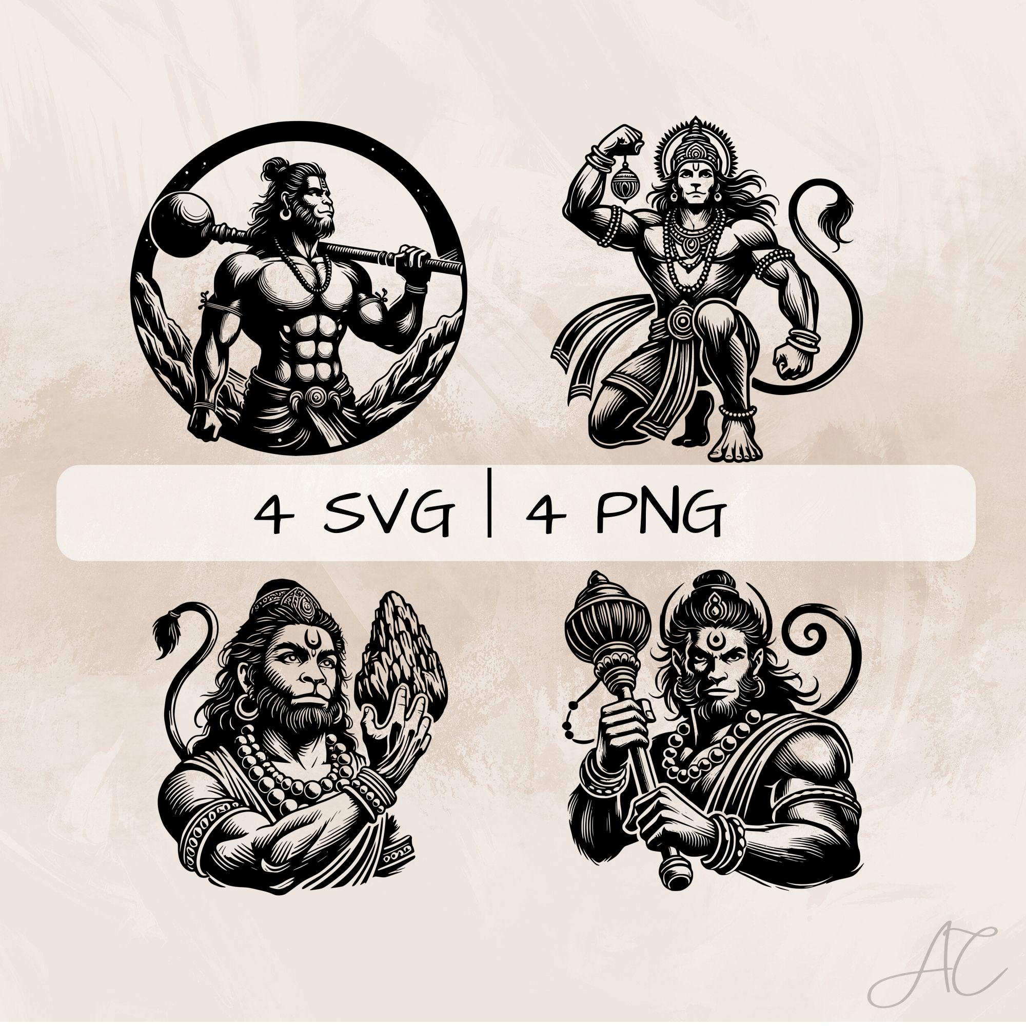 Hanuman SVG Bundle, Hanuman Deity PNG , Hindu Hanuman Clipart, Hand ...