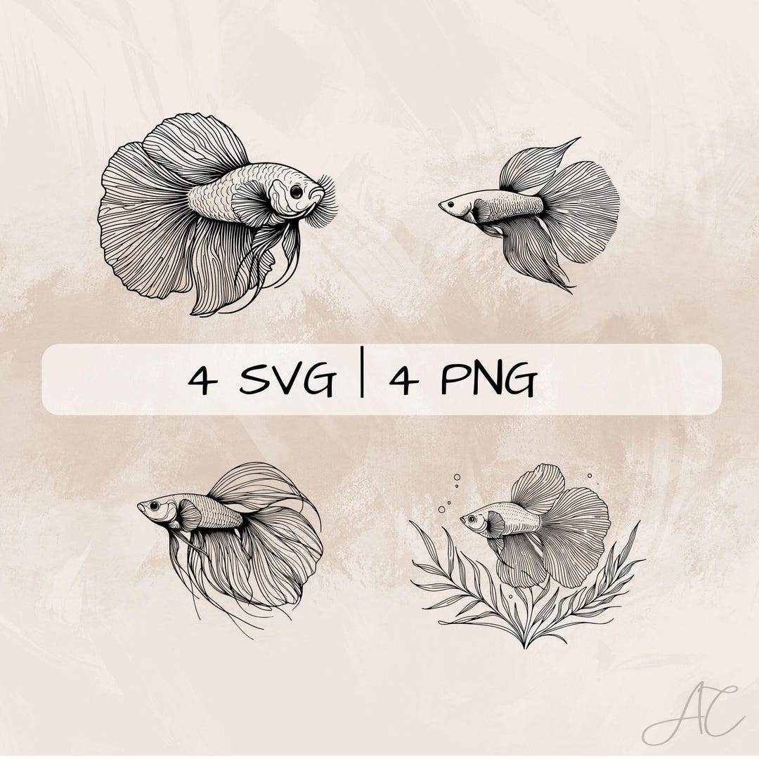 Delicate Guppy Fish SVG Bundle, Guppy Line Art PNG, Fish Clipart, Hand ...