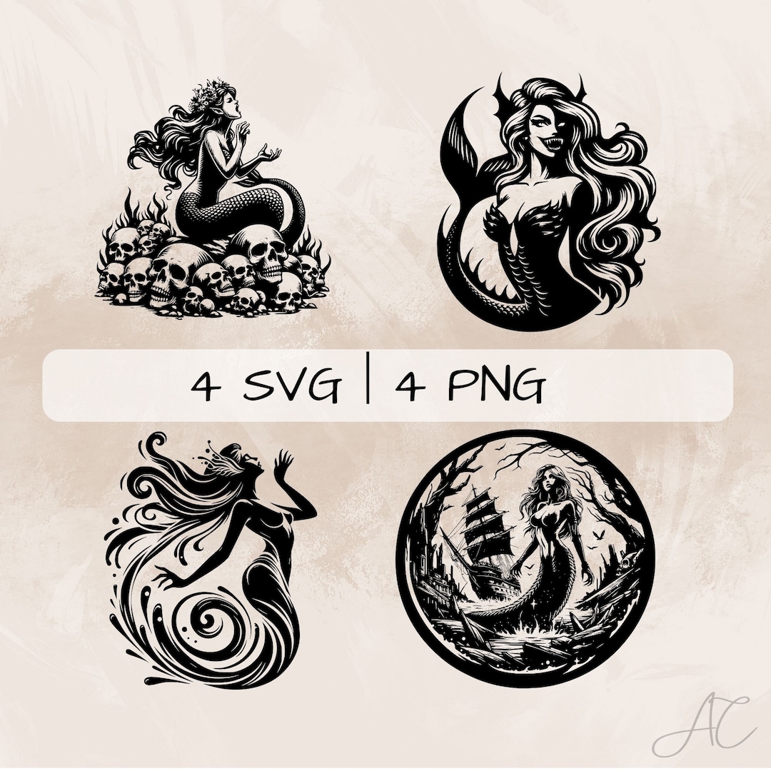 Siren SVG Bundle, Siren and Skulls PNG, Singing Siren Clipart, Hand ...