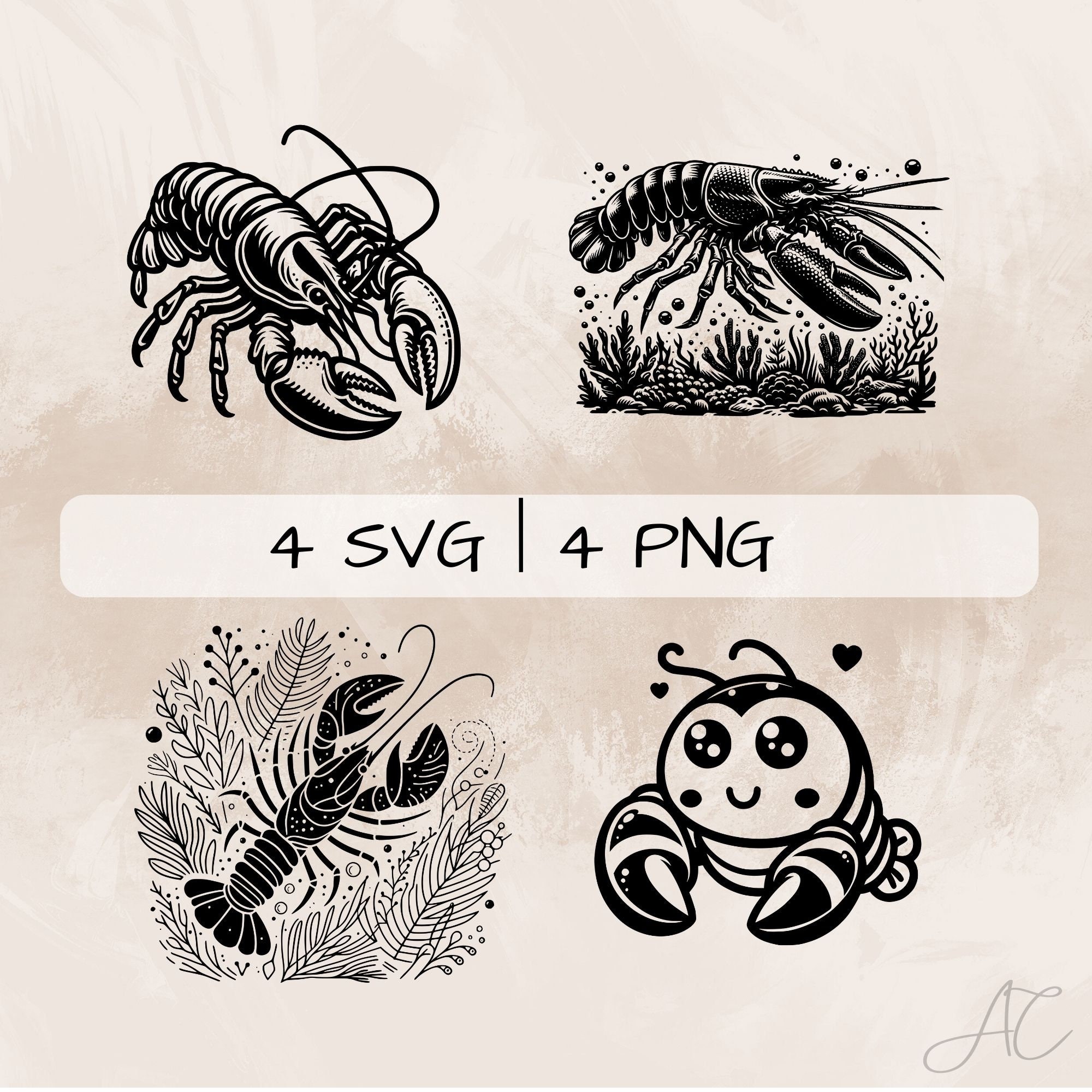 Lobster SVG Bundle, Lobster in Sea PNG, Cute Lobster Clipart, Hand ...