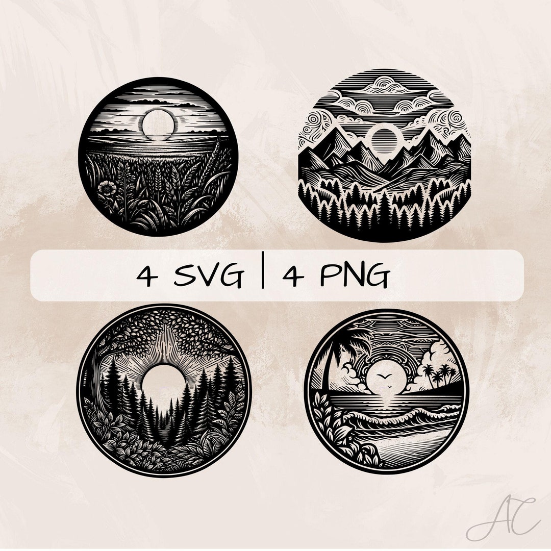 Sunset Scene SVG Bundle, Sunset PNG , Mountains and Sunset Clipart ...