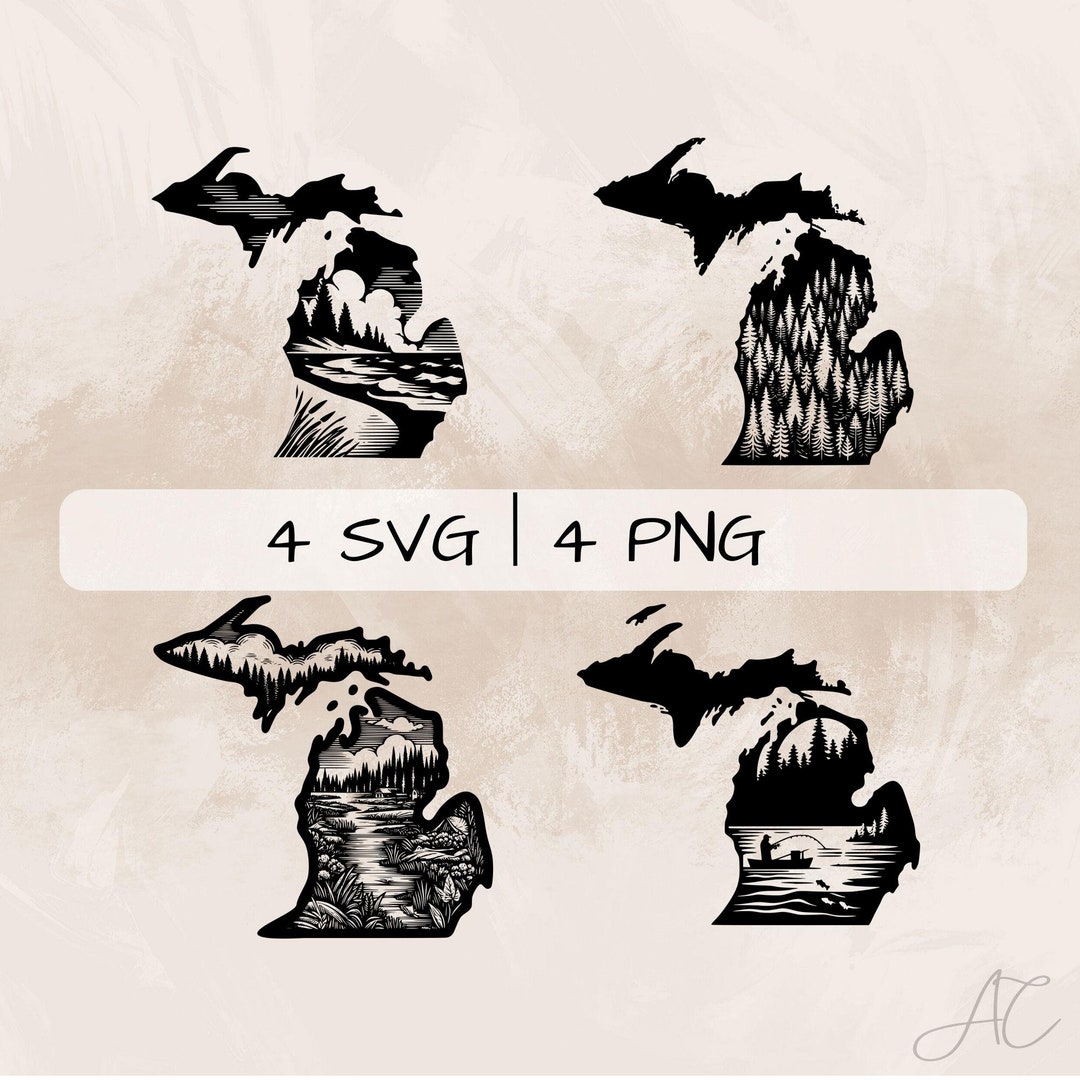 Michigan SVG Bundle, Michigan Outline PNG ,michigan Map Clipart, Hand ...