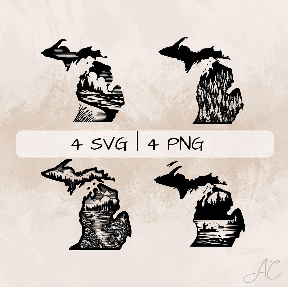 Michigan SVG Bundle, Michigan Outline PNG ,michigan Map Clipart, Hand ...