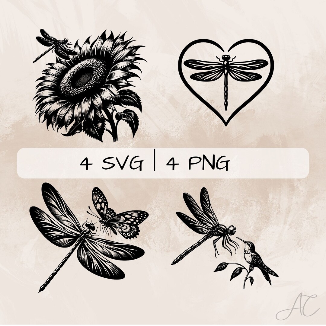 Dragonfly SVG, Dragonfly With Sunflower PNG, Dragonfly With Heart ...
