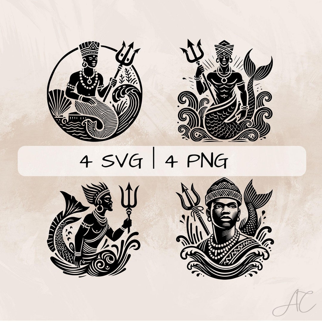 Olokun SVG Bundle, God of the Sea PNG ,african Mythology Clipart, Hand ...